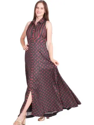 RAAS Meher Slit Button Up Maxi Dress - Black