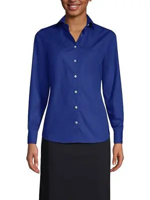 LANDS' END Long Sleeve Broadcloth Shirt Dark Cobalt Blue