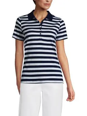LANDS' END Supima Cotton Polo Shirt Deep Sea/blue Multi Stripe