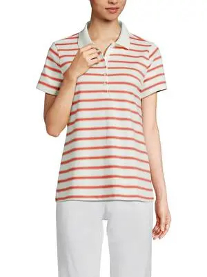 LANDS' END Supima Cotton Polo Shirt Living Coral Rail Stripe