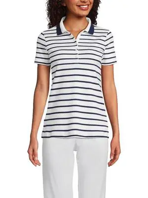 LANDS' END Supima Cotton Polo Shirt White/navy Stripe Tipped