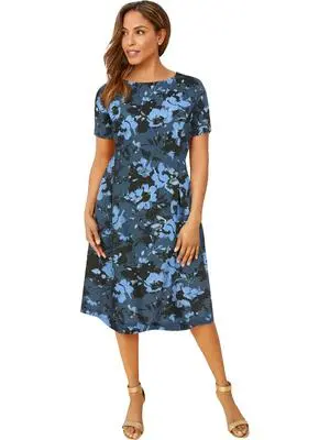 JESSICA LONDON Crepe Fit And Flare Dress - Blue Floral