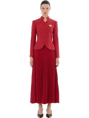 GIZIA Double-breasted Jacket And Pleated Skirt Set - Burgundy