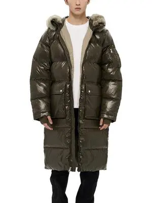 ALPHA STYLE Audet Long Hooded Down Parka - Green