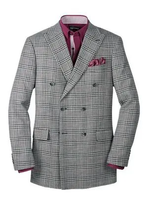 PAUL FREDRICK Plaid Double Breasted Peak Lapel Sport Coat - Black/white