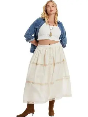 JUNE + VIE Lace Insert Midi Skirt - Warm Cream