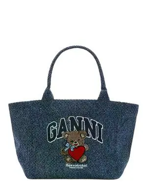 GANNI Logo Graphic Tote Bag - Blue