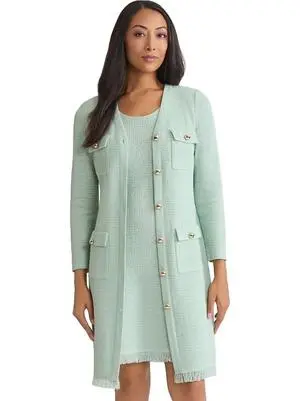 Misook Heritage Tonal Fringe Trim Knit Jacket - Fresh Mint