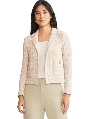 Misook Melange Tweed Knit Heritage Jacket - Fresh Mint/biscotti