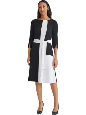 Misook A-line Colorblock Knit Dress - Black/white