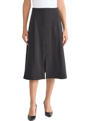 Misook A-line Stretch Ponte Midi Skirt - Black