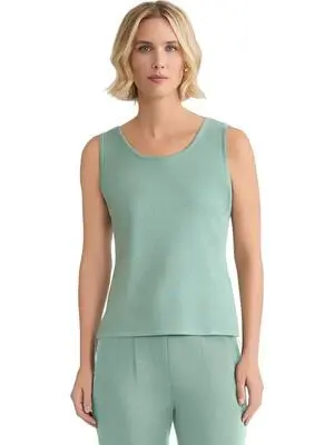 Misook Double Scoop Neck Knit Tank - Mystic Green