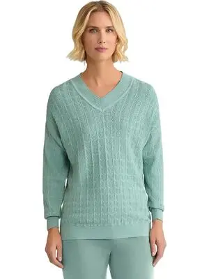 Misook Relaxed Pointelle Soft Knit Pullover Sweater - Mystic Green