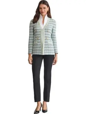 Misook Tailored Plaid Textured Knit Jacket - Fresh Mint/mystic Green