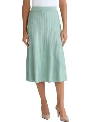 Misook Lightweight A-line Ribbed Knit Midi Skirt - Mystic Green