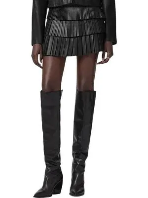 ALLSAINTS Nara Pleated Leather Miniskirt - Black