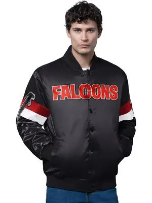 STARTER Atlanta Falcons Vintage Logo Satin Varsity Jacket - Black
