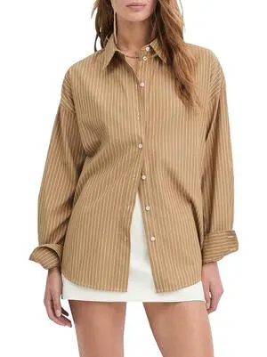 FAVORITE DAUGHTER Ex-boyfriend Oversized Button-up Shirt - Oatmeal Stripe
