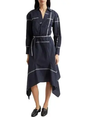 BOSS Ribbon Detail Handkerchief Hem Cotton Dress - Sky Captain Plaid