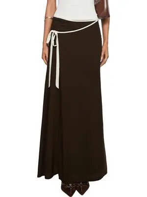 Princess Polly Keirah Contrast Binding Wrap Maxi Skirt - Chocolate/white