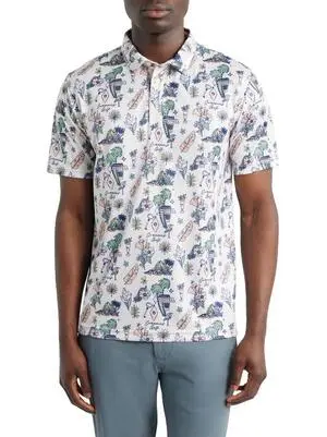 SWANNIES Oasis Tropical Icons Print Performance Golf Polo - Vintage White