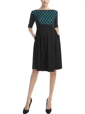 KIMI + KAI Milena Polka Dot Maternity Dress - Black Teal