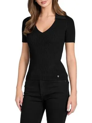 Guess Stella Rib Polo Sweater - Black