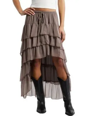 Bp. Tiered High-low Maxi Skirt - Brown Quartz