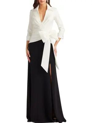 Tadashi Shoji Oversize Bow Sheath Gown - White/black