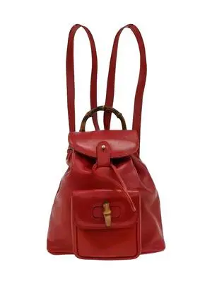 Gucci 1990-2000s Bamboo-detail Leather Backpack - Red