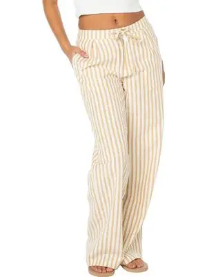 Roxy Pleated Stripe Cotton Pants - Curry