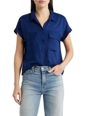 BEACHLUNCHLOUNGE Kia Short Sleeve Button-up Shirt - Beacon Blue