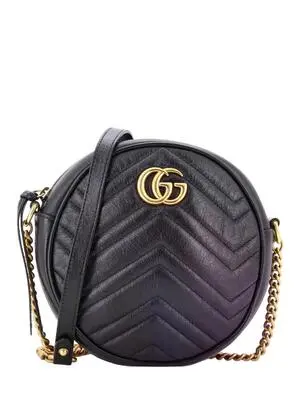 Gucci Gg Marmont Round Shoulder Bag Matelasse Leather Mini Crossbody Bag - Black