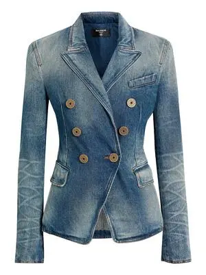 BALMAIN Balmain Double-Breasted Faded Denim Blazer
