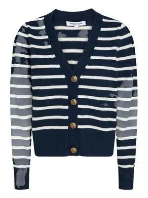 Veronica Beard Solene Striped Cashmere Cardigan - Navy