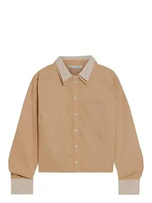 Veronica Beard Maia Cropped Cotton-blend Poplin Shirt - Sand