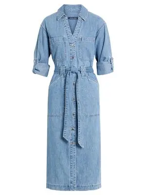 Veronica Beard Evelyn Belted Denim Midi Shirt Dress - Light Denim