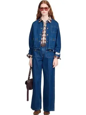 Sandro Denim Jacket With Fancy Buttons Deep Blu