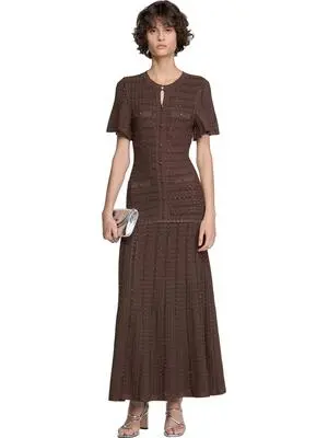 Sandro Rhinestone-Embellished Knit Maxi Dress Brown