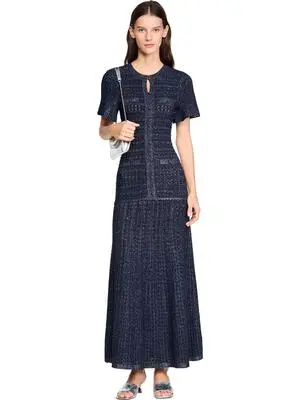 Sandro Rhinestone Knit Maxi Dress - Navy Blue