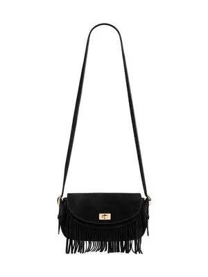 Sandro Mini Mambo Fringed Suede Bag - Black