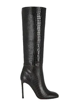 AQUAZZURA Sellier 105 Croc Embossed Leather Boots - Charcoal