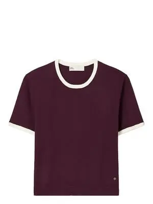 Tory Burch Contrast-trim Short-sleeve Sweater - Dark Merlot