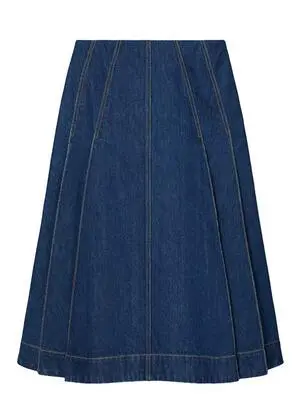 Tory Burch Pleated Denim Skirt - Dark Vintage Wash