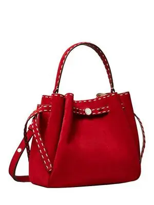 Tory Burch Romy Suede Pick Stitch Bucket Bag - Toucan Red