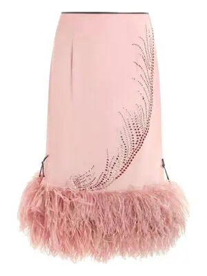 16Arlington Merrow Feather-embellished Midi Skirt - Pink