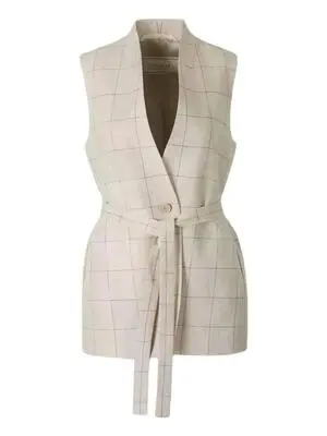 Peserico Checked Pattern Belted Jacket - Neutrals