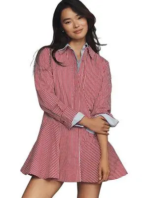 English Factory Long-sleeve Shirt Dress - Burgundy