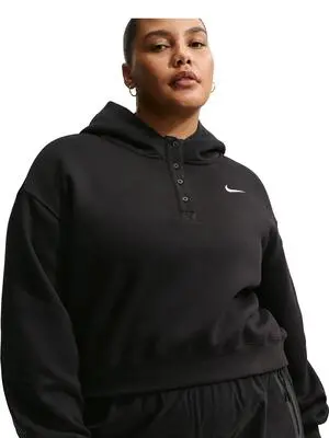 Nike Sportswear Phoenix Fleece Oversized Cropped Henley Hoodie - Black