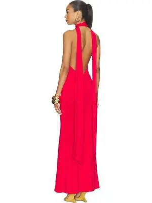 GUIZIO Scarf Open Neck Gown - Red